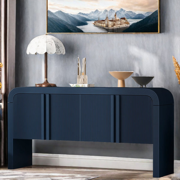 Ebern Designs Willernie Sideboard With Stripe Design, Adjustable Shelves And Curved Edge | Wayfair